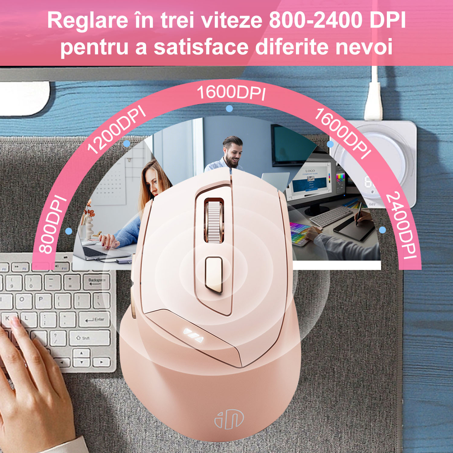 Mouse Wireless, SDLOGAL, Bleuthooth5.0/ 2.4GHz Comutabil, Reglabil 800 ...