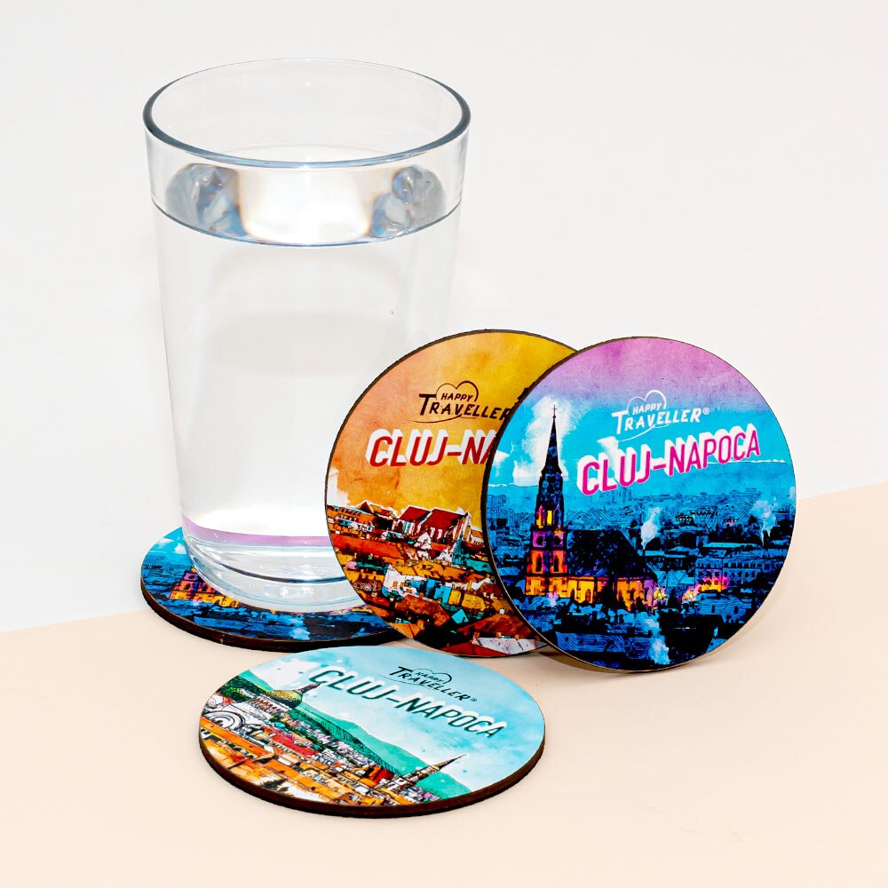 Suport pahar din lemn, patrat, imagine Catedrala Ortodoxa Cluj-Napoca ...