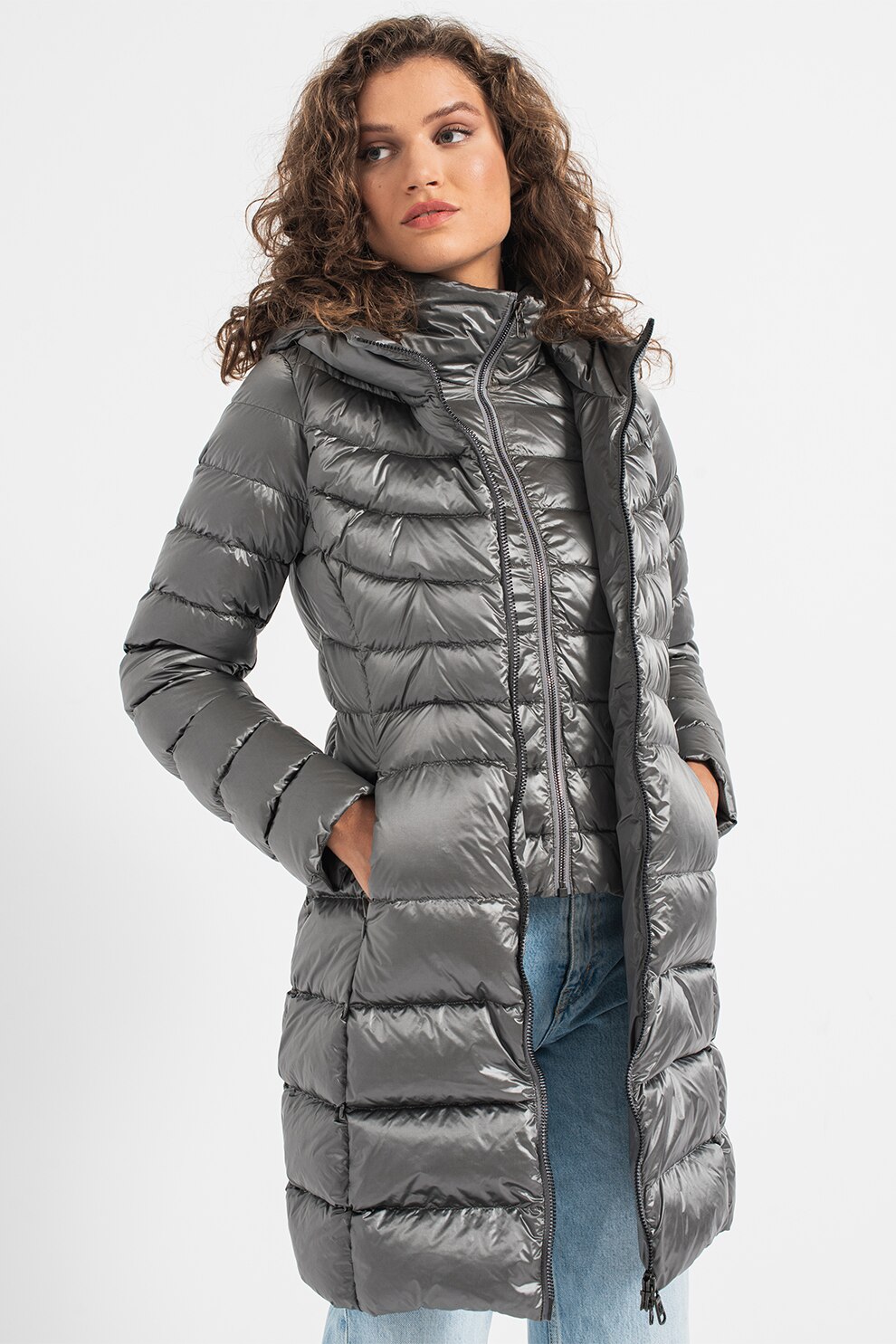 Colmar, Geaca cu umplutura de puf si model 2 in 1 Friendly, Argintiu ...