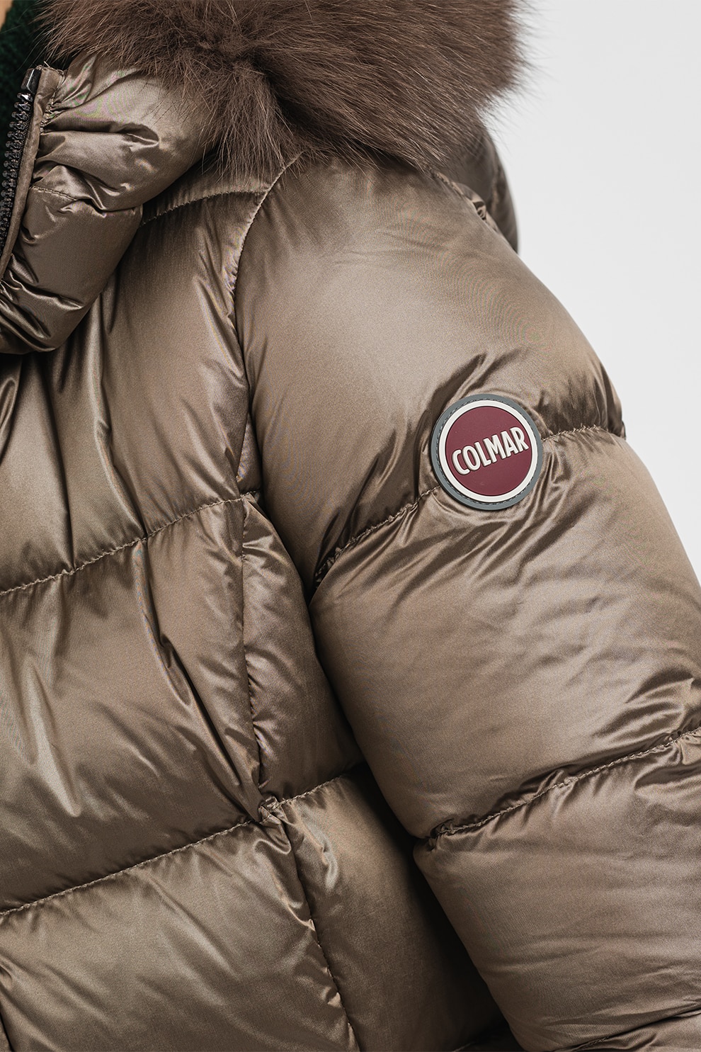 Colmar, Geaca lunga cu umplutura de puf si detaliu cu blana, Bronz, 44 ...