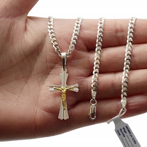 Lantisor barbati, Amor, Argint 925, Pandantiv cruce, 3.80mm x 45cm ...