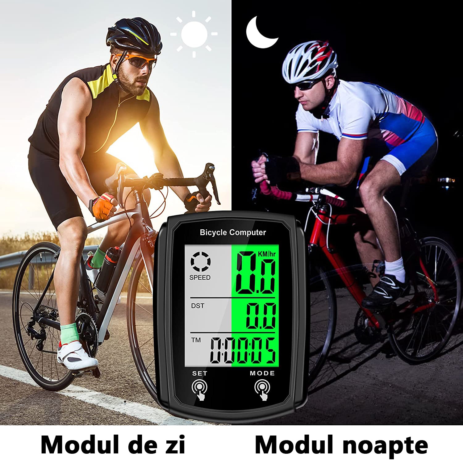 Vitezometru digital pentru bicicleta, Vaxiuja, Afisaj LCD, 19 functii ...
