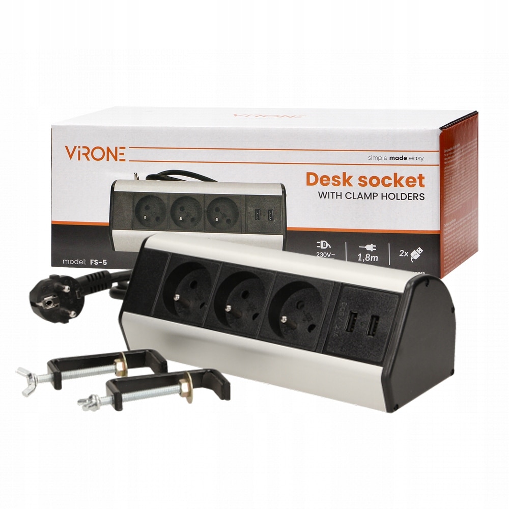 PRIZA DE MOBILIER 3x 230V + 2x USB, Virone, Negru/Gri - eMAG.ro