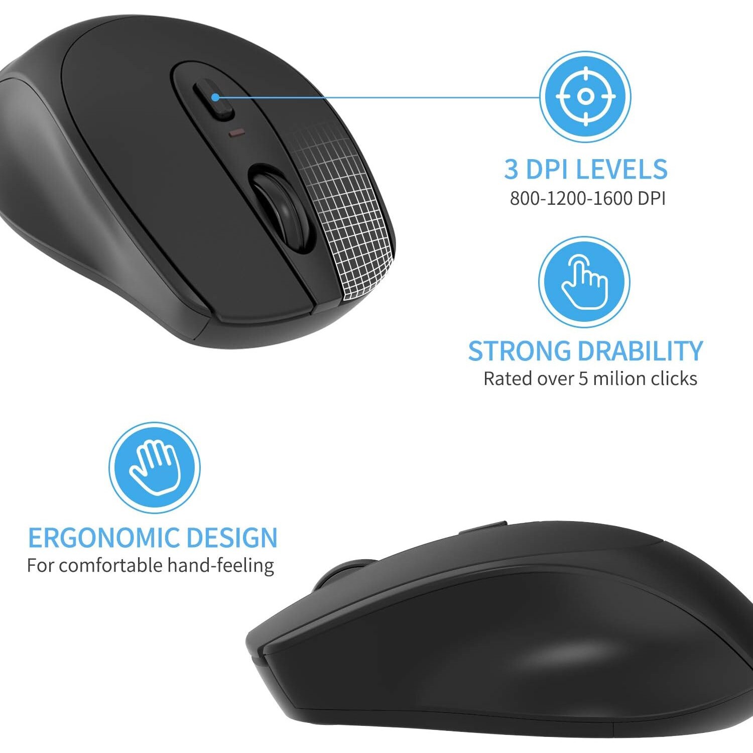 Mouse fara fir, 2.4GHz, Silentios, Negru - eMAG.ro