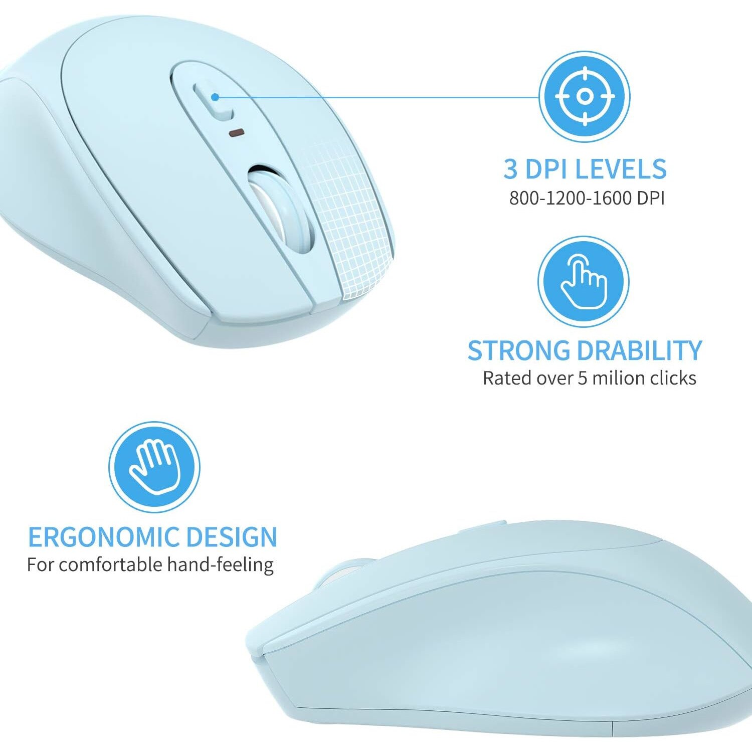 Mouse fara fir, 2.4GHz, Silentios, Albastru - eMAG.ro