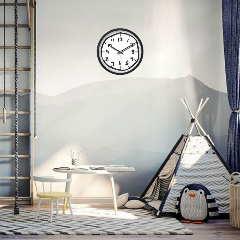 Ceas de perete, Mindblower, design Desen de copil, 30 cm, negru si alb ...