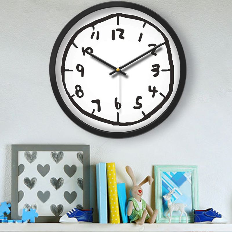 Ceas de perete, Mindblower, design Desen de copil, 30 cm, negru si alb ...