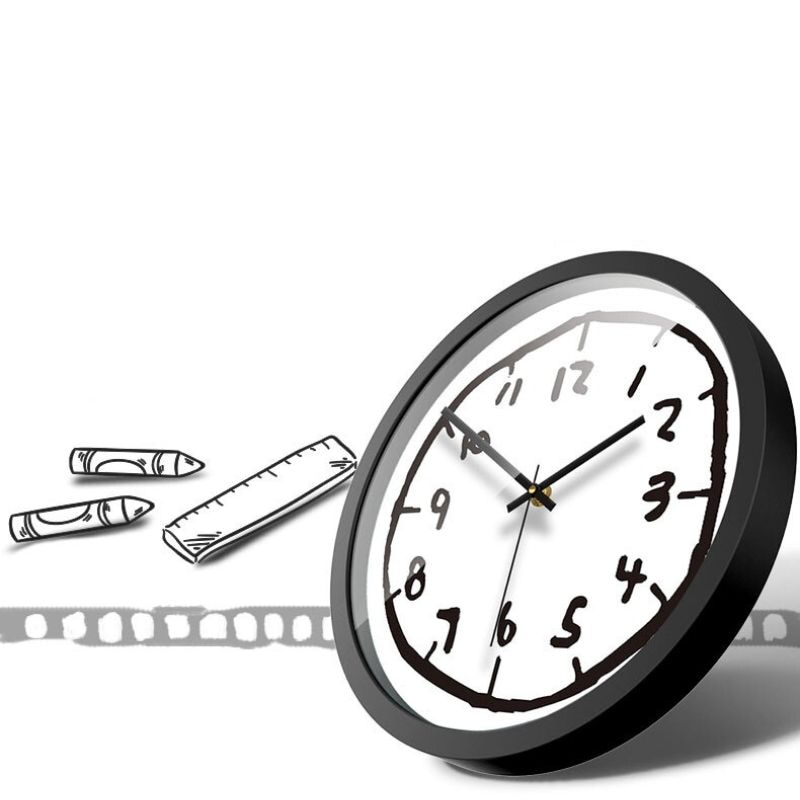 Ceas de perete, Mindblower, design Desen de copil, 30 cm, negru si alb ...