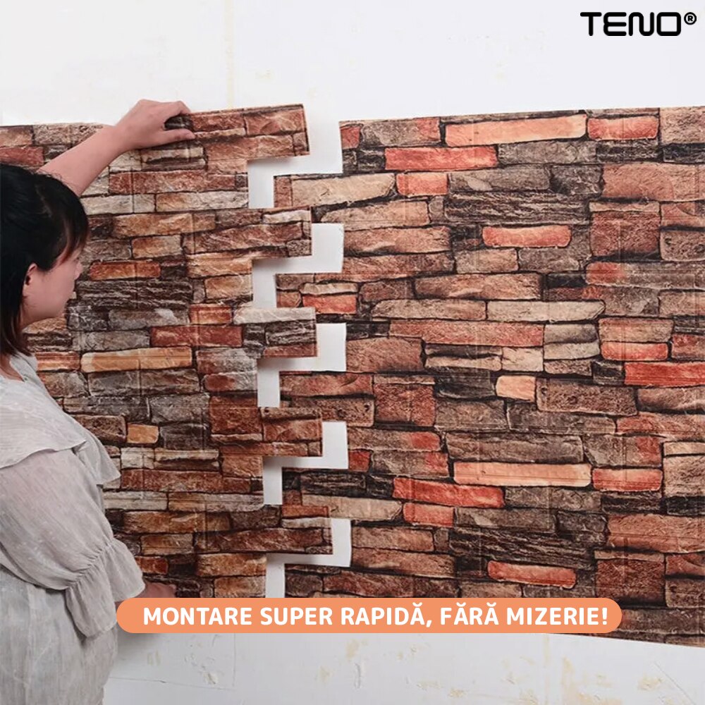 Set 10x Tapet Caramida 3D Teno®, Model Piatra Naturala, autoadeziv ...