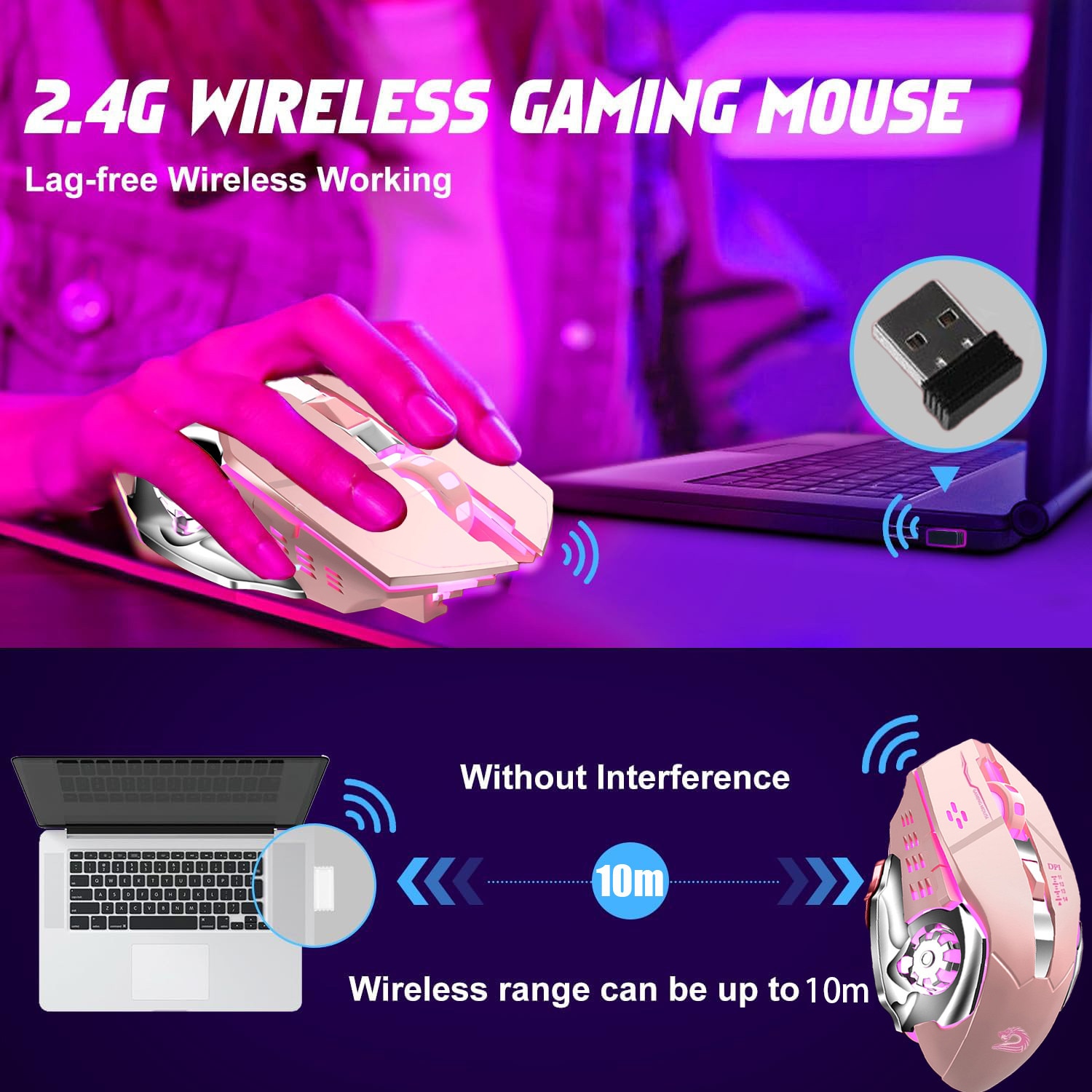 Mouse gaming, Excitat®, Receptor USB, 7 culori cu LED-uri, Mouse ...