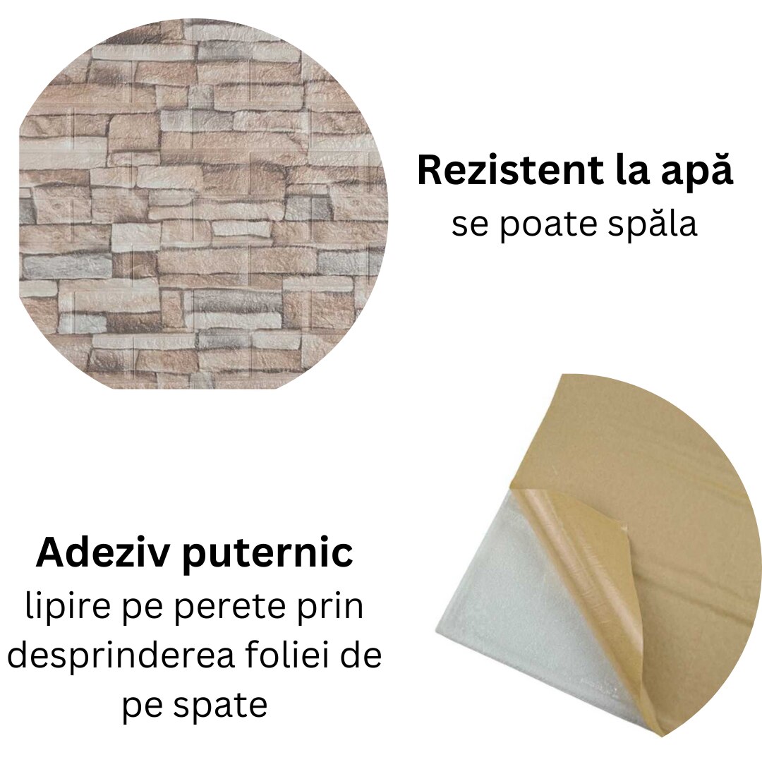 Set 10 x Tapet Spuma 3D Autoadeziv, Model Caramida, 77cm x 70cm, Eco ...
