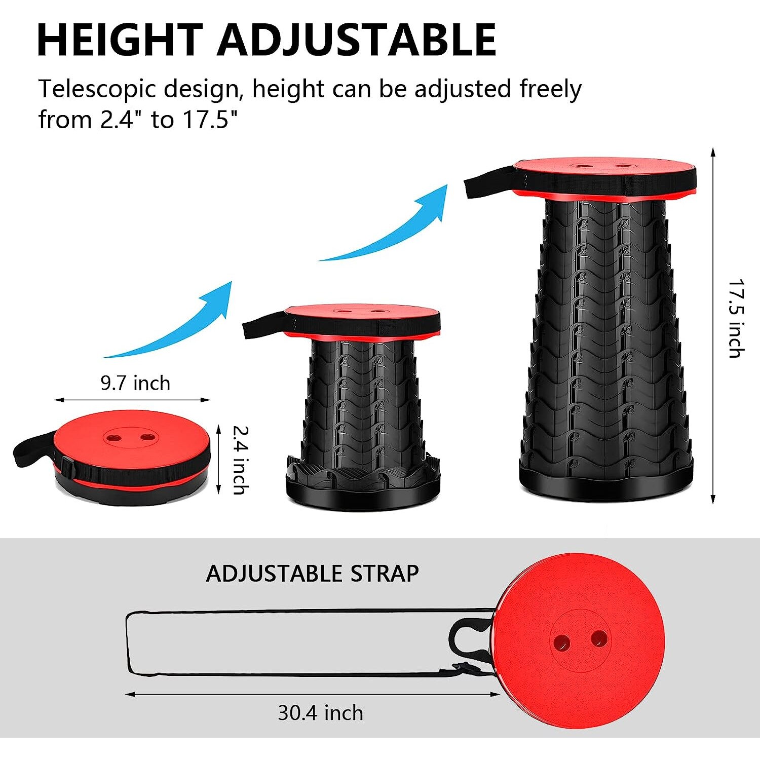 Scaun telescopic pliabil, Plastic, 150 kg, Negru/Rosu - eMAG.ro