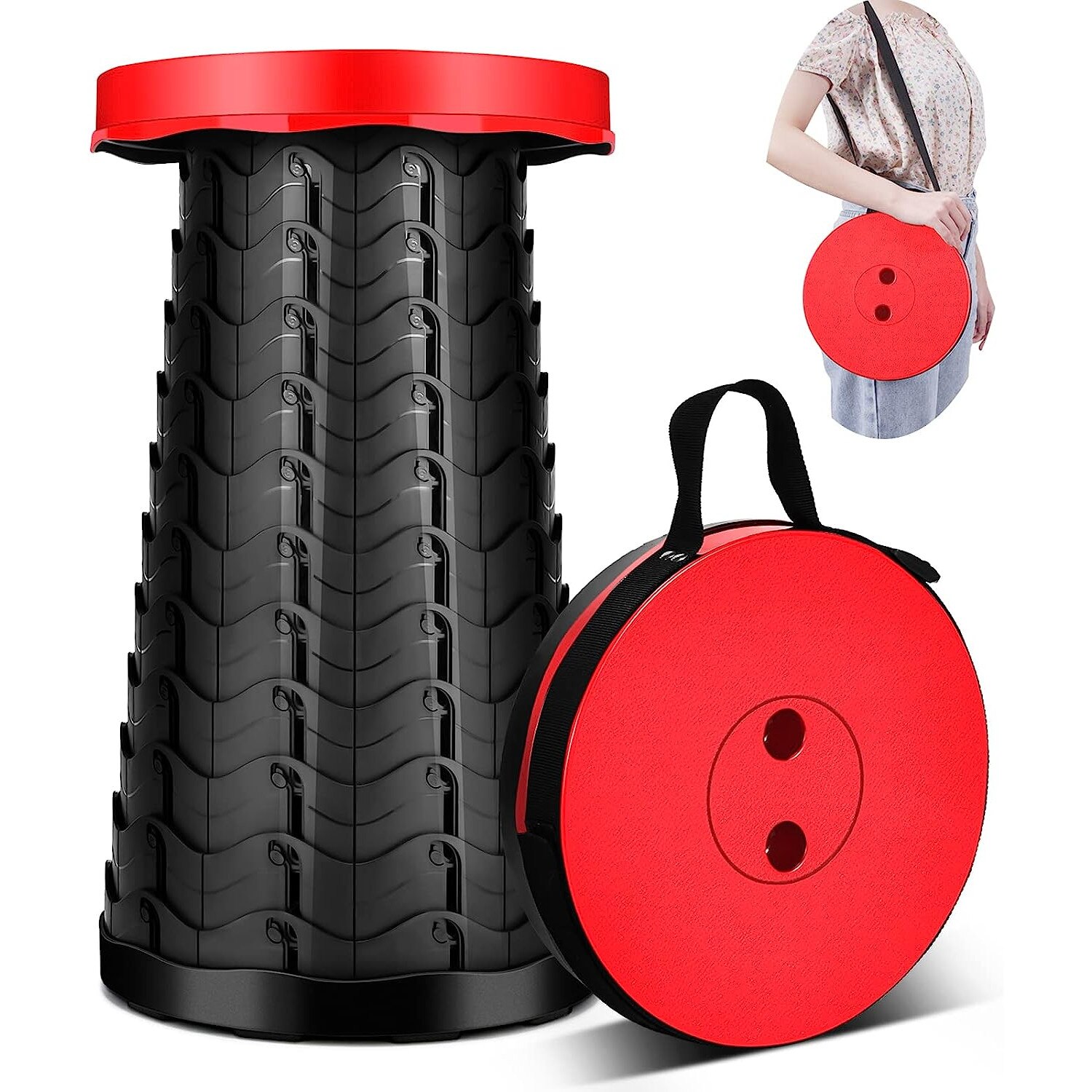 Scaun telescopic pliabil, Plastic, 150 kg, Negru/Rosu - eMAG.ro