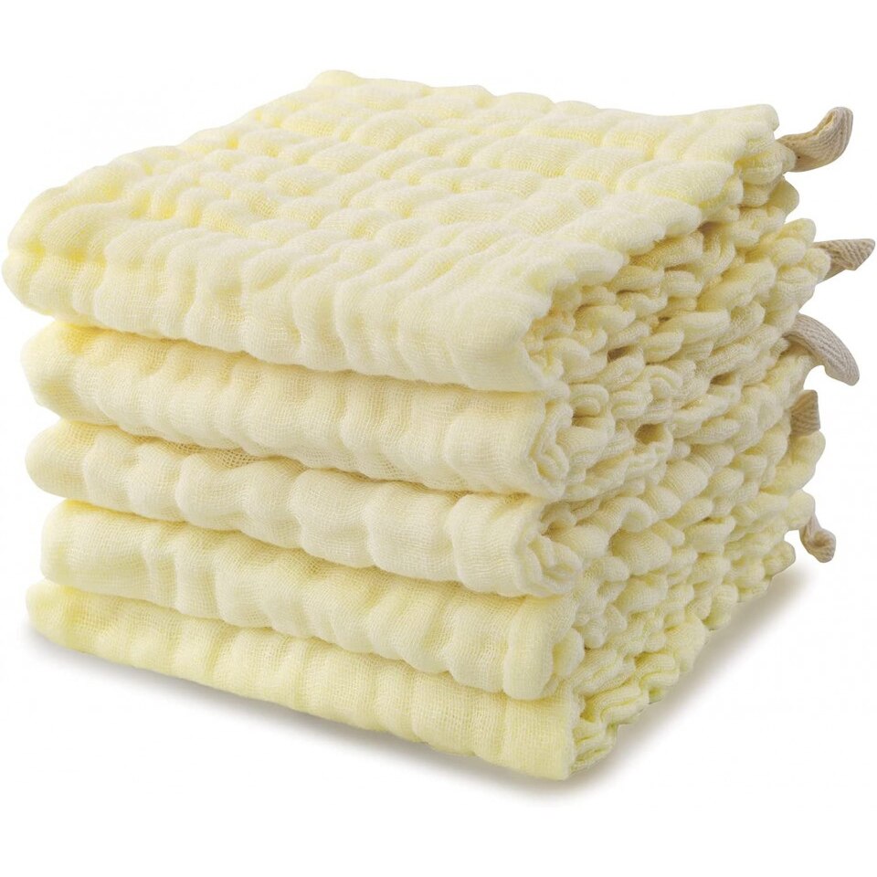 Set 5 prosoape din muselina KERNOWSUN pentru copii 30x30cm, Galben ...