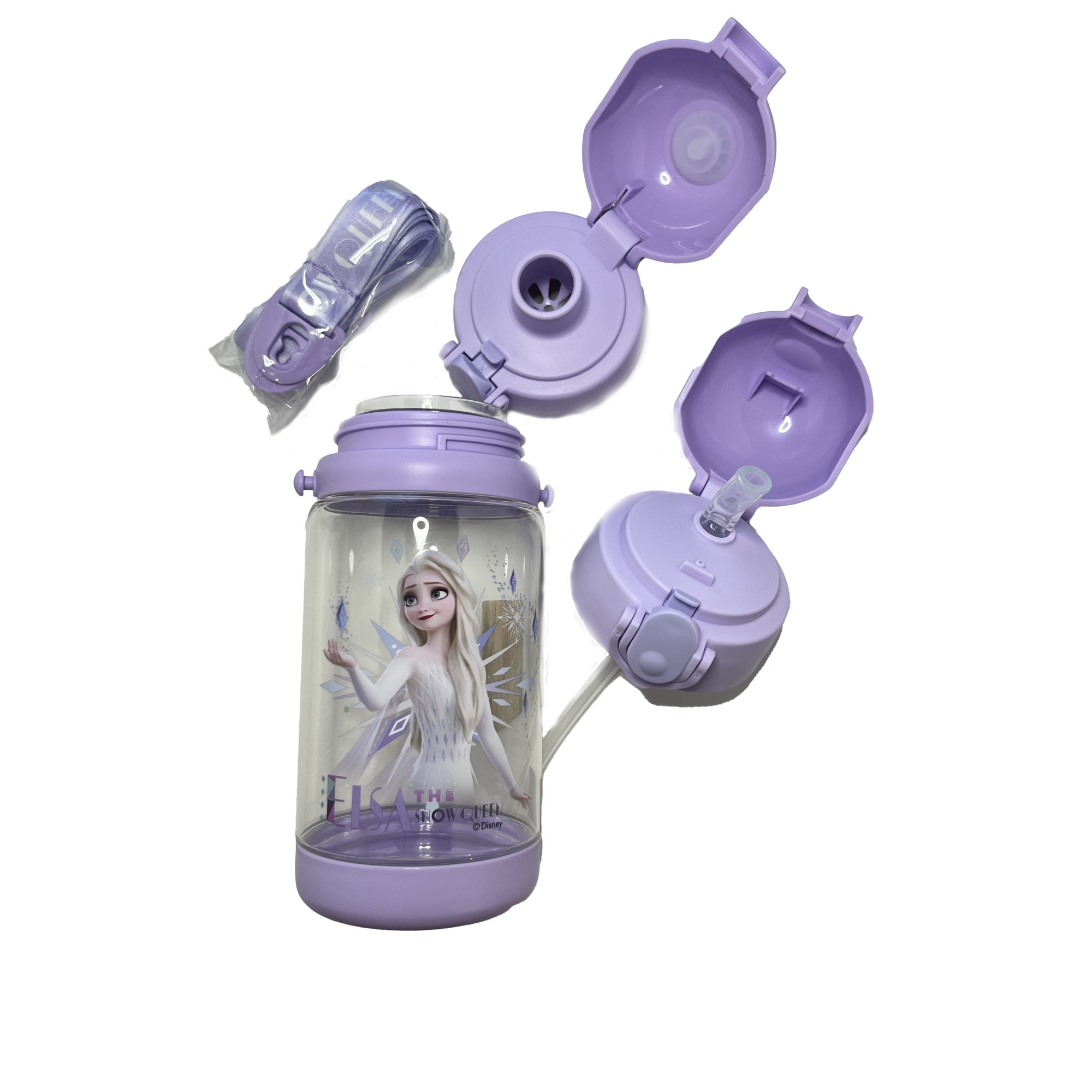 Sticla de apa cu Elsa pentru copii 2in1 – capac interschimbabil pai+duza, fara BPA – 520 ml ...