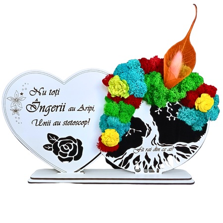 Tablou cu licheni stabilizati naturali Copacul Vietii cu Inima ...