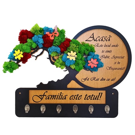 Decoratiune cuier chei personalizat cu mesaj standard gravat laser ...