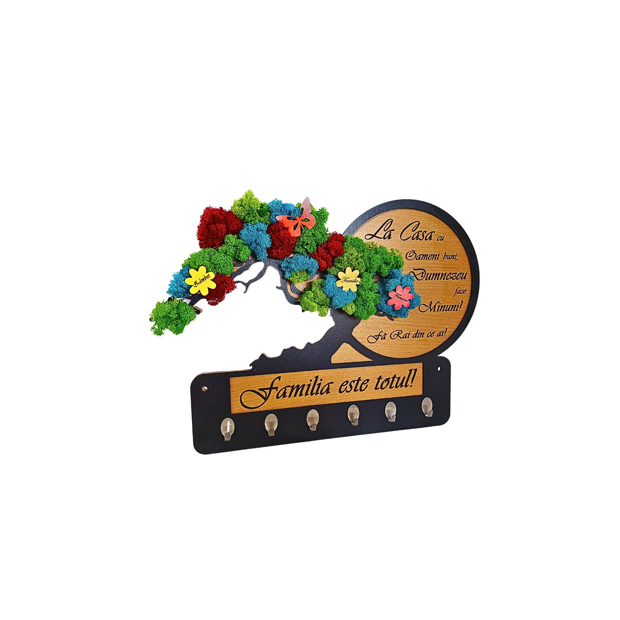 Decoratiune cuier chei personalizat cu mesaj standard gravat laser "La ...