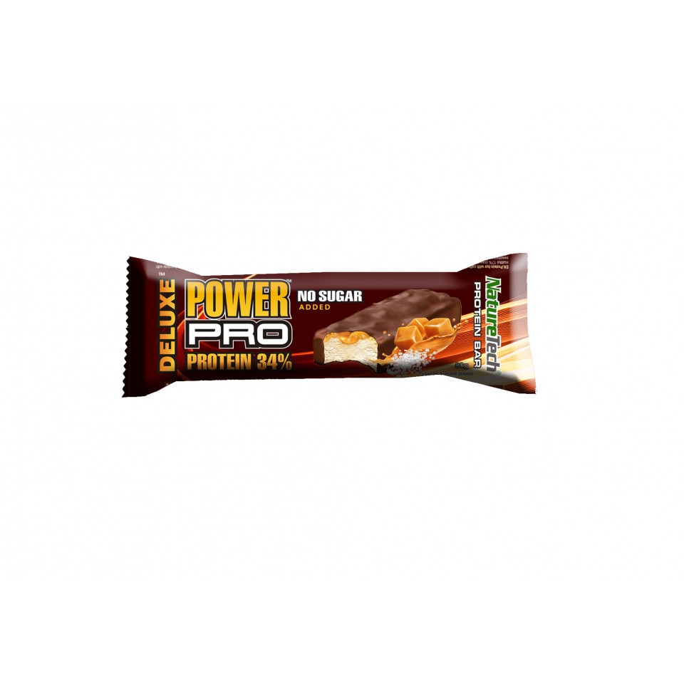 Baton energizat POWER PRO DELUXE 34% proteina, FARA ZAHAR CARAMEL SARAT ...