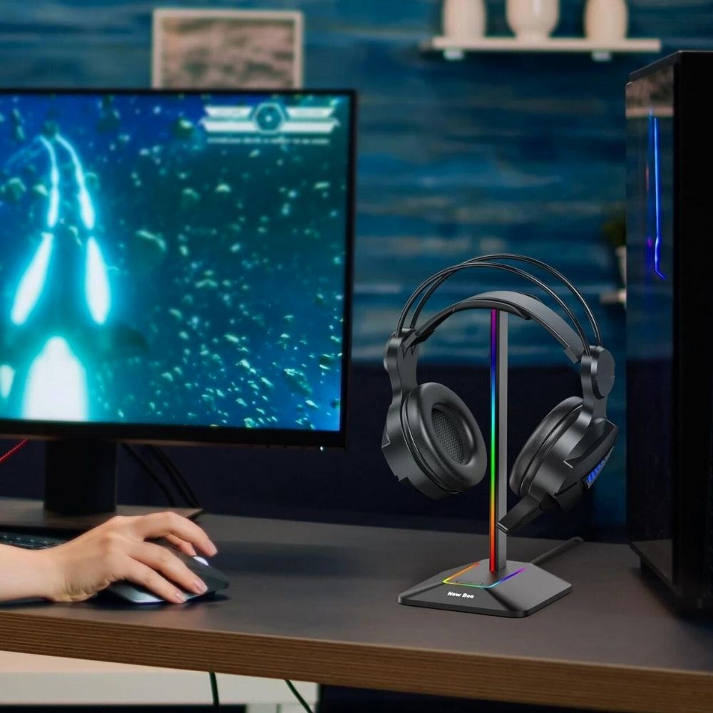 Suport casti gaming, Mindblower, Disco-stand, Antiderapant, iluminare ...