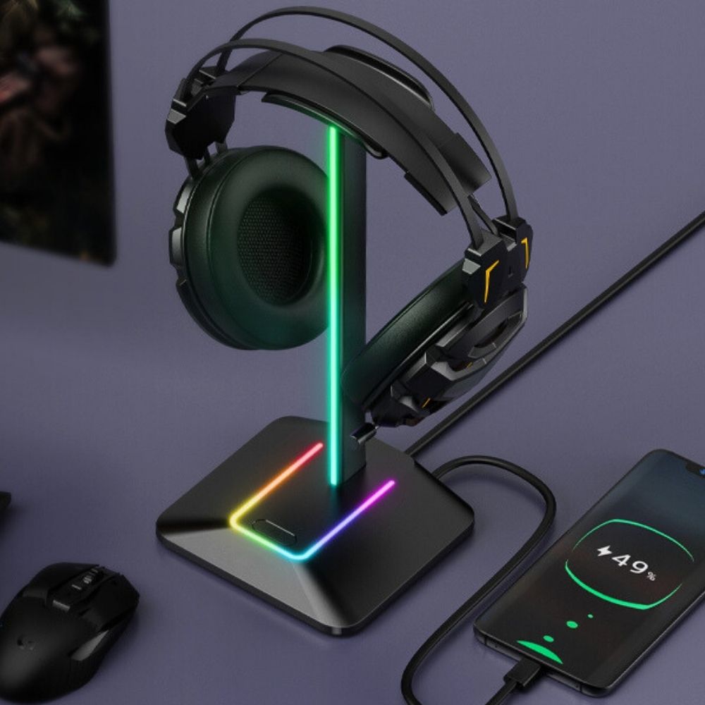 Suport casti gaming, Mindblower, Disco-stand, Antiderapant, iluminare ...