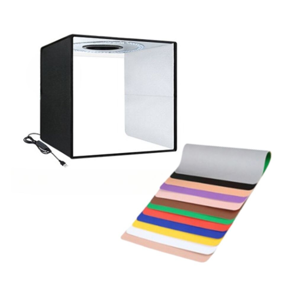 Cub foto/video produs, 6 fundaluri cu doua fete, lumini LED 3 nuante ...