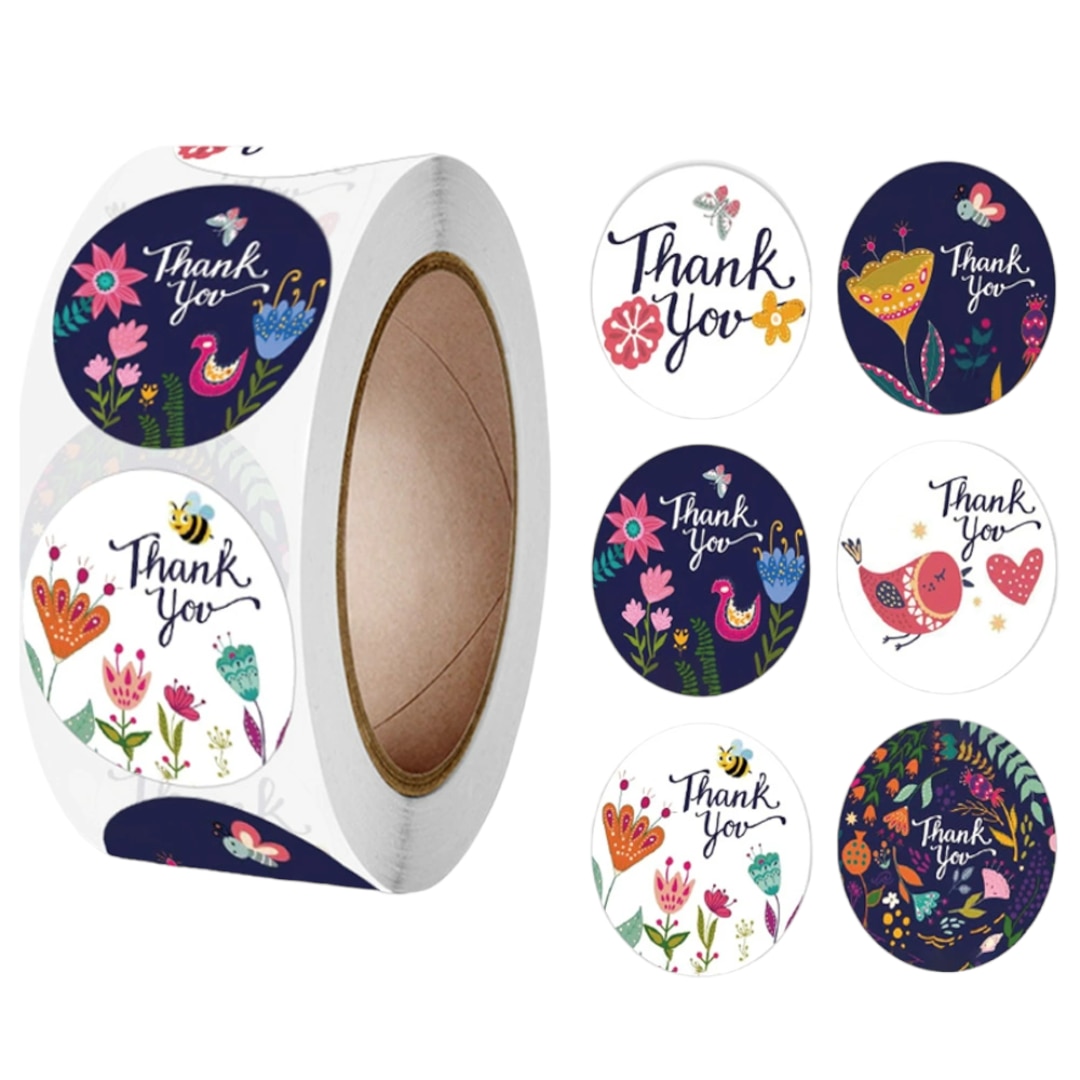 Stiker Thank You rotunde 2.5cm, in rola 500 buc, 3 modele - eMAG.ro