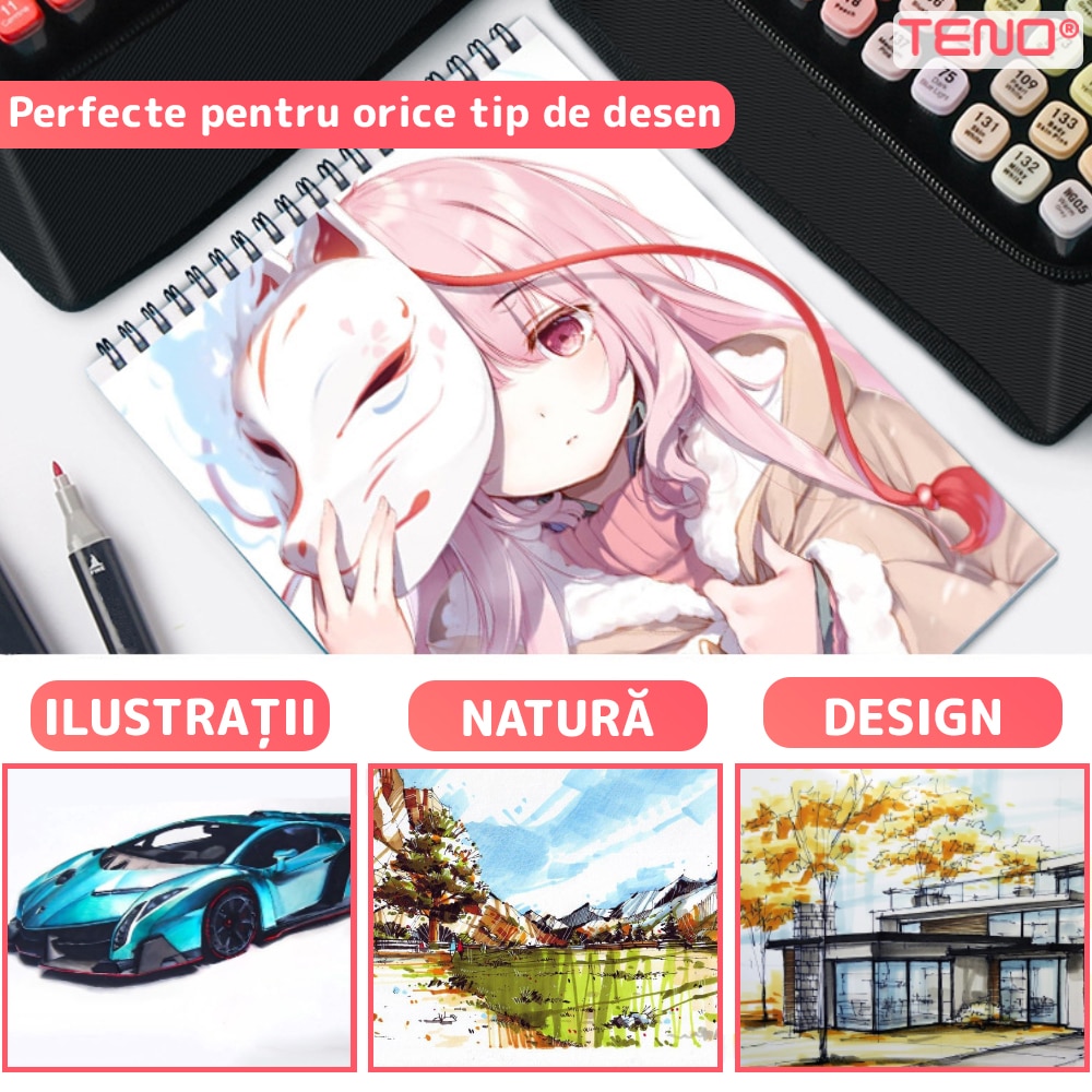 Комплект от 120 маркери Teno, с включена чанта, 2 вида накрайници ...