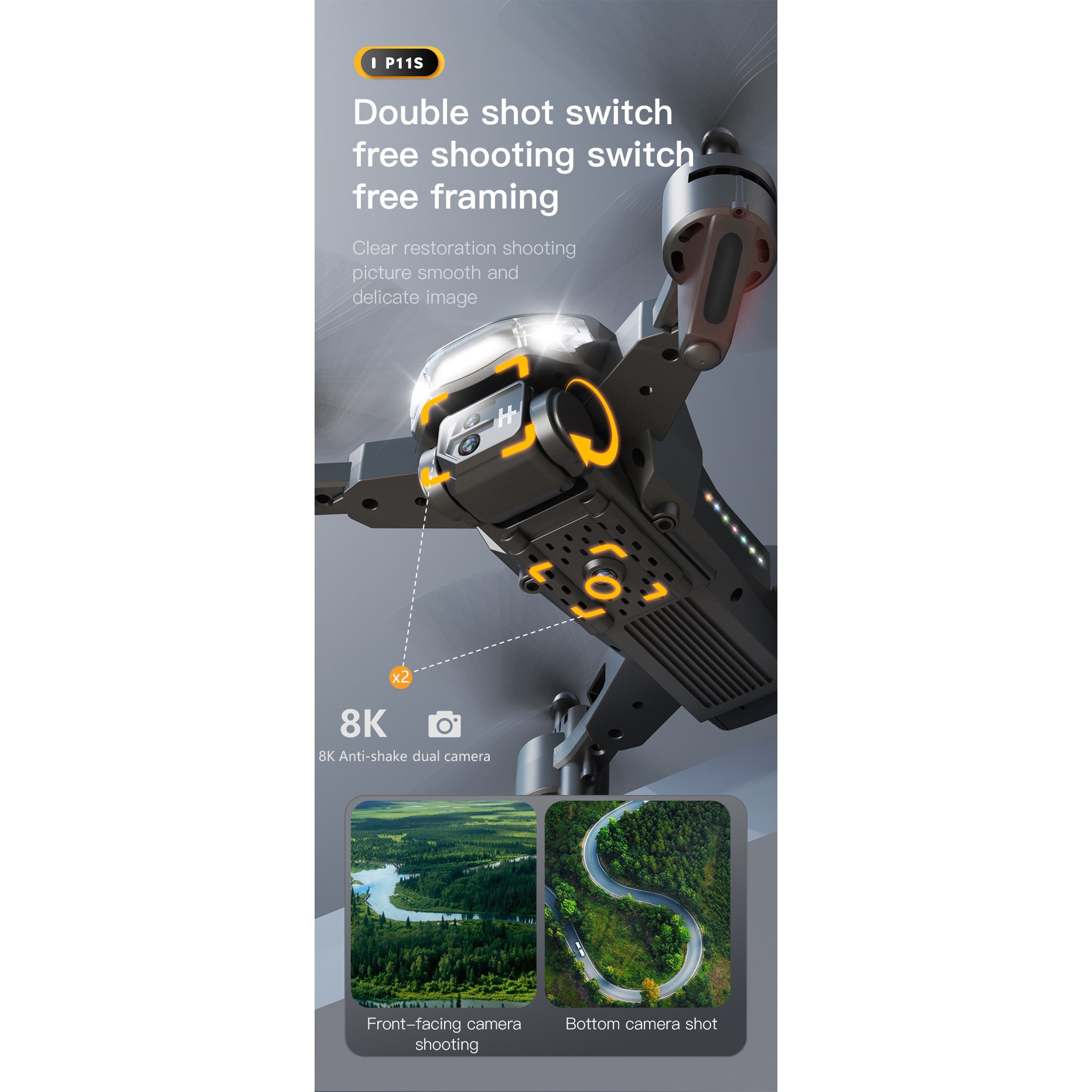 Drona cu doua camere 8K LEBLOU P11S MAX, transmisie 5G pe telefon ...