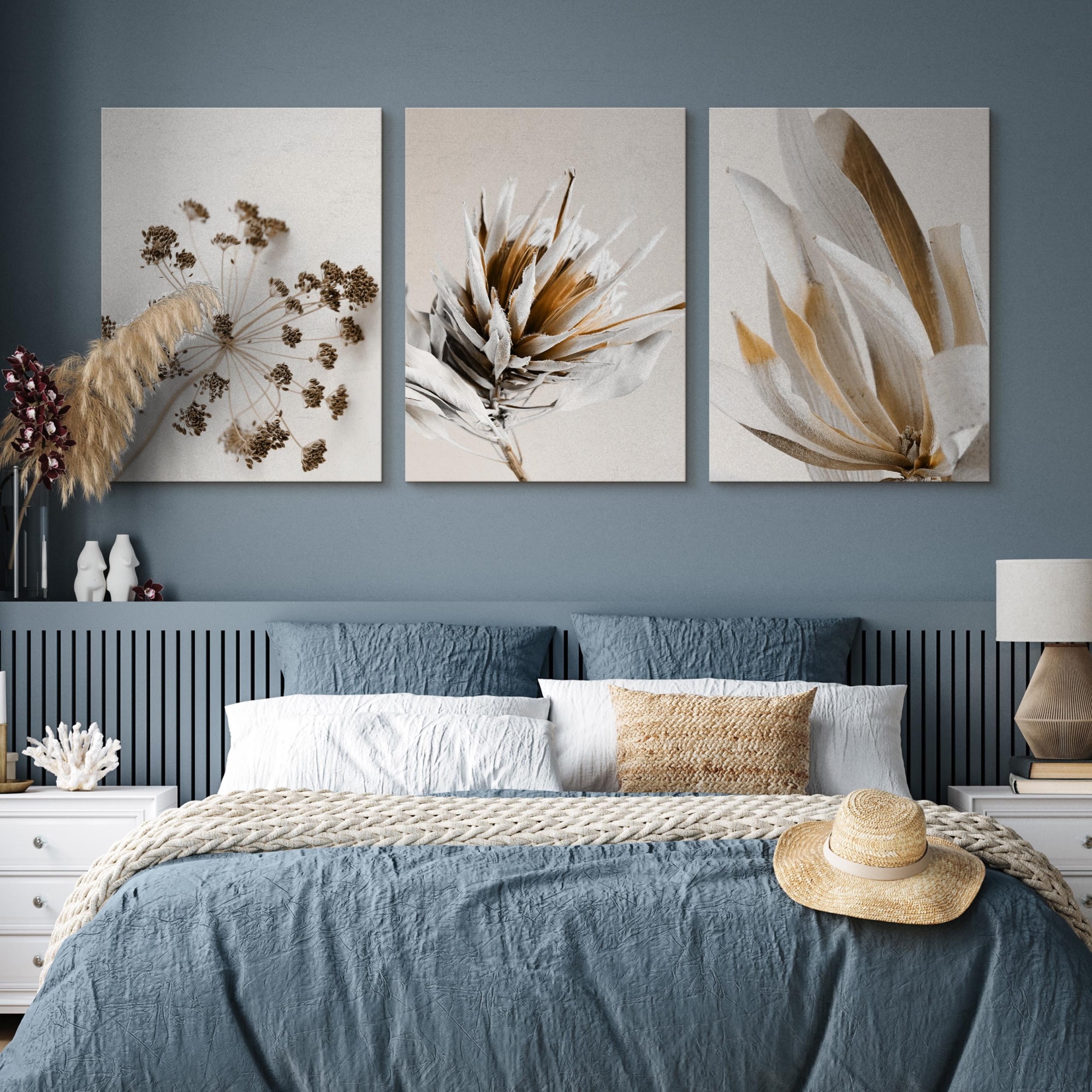 Set 3 Tablouri Canvas Plante in stil boho, Natura 90x40cm: 3 piese ...