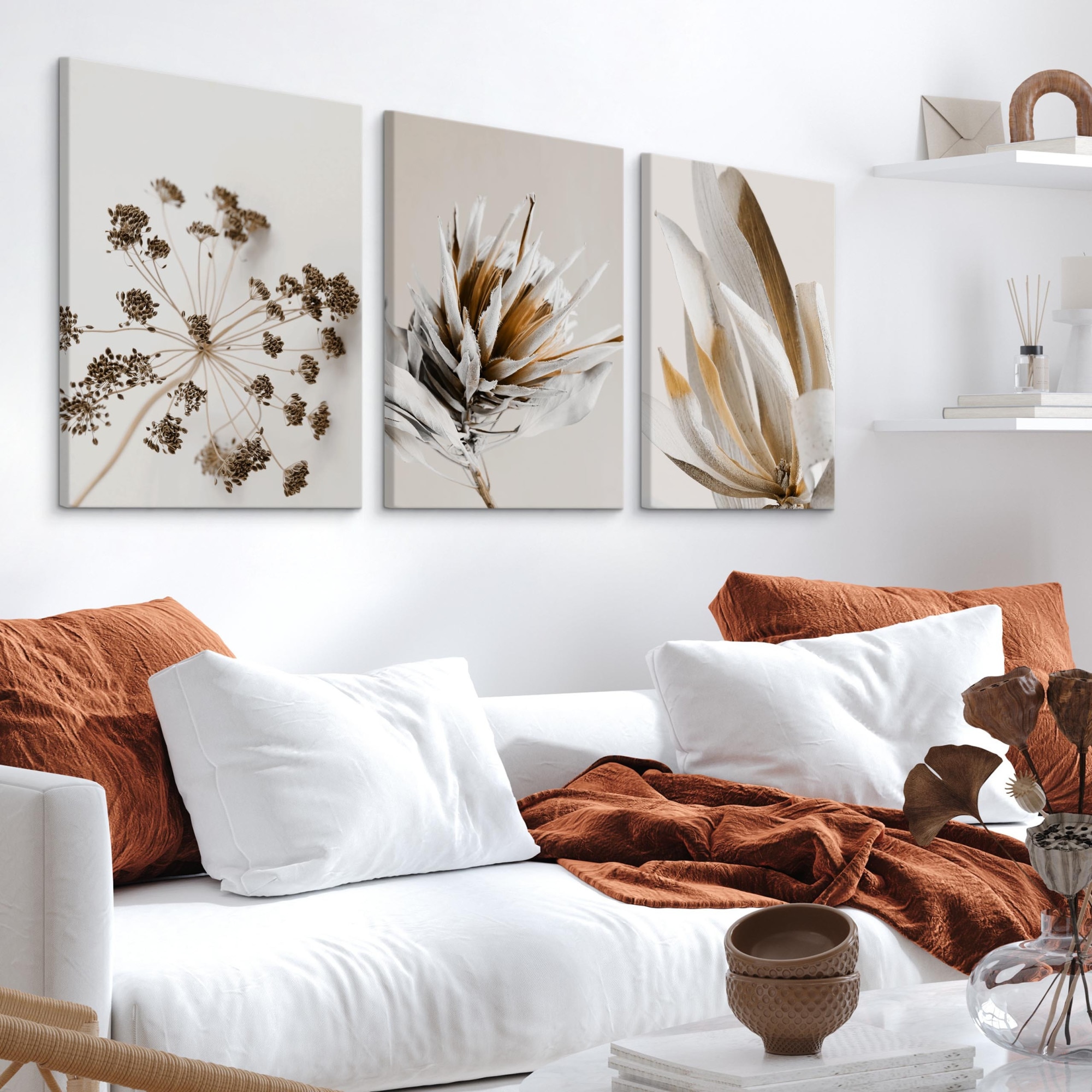 Set 3 Tablouri Canvas Plante in stil boho, Natura 90x40cm: 3 piese ...