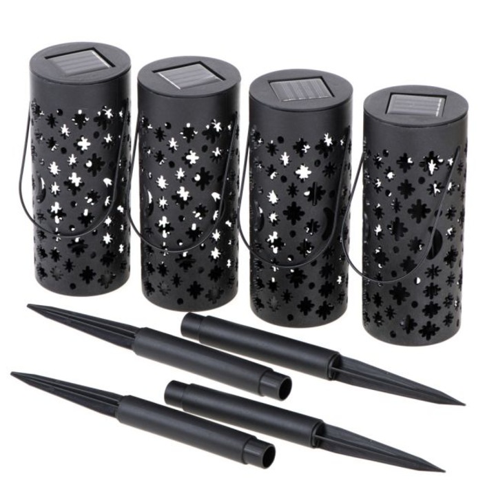 Set 4 lampi solare de gradina, cu LED, tip "felinar", cu picior si ...