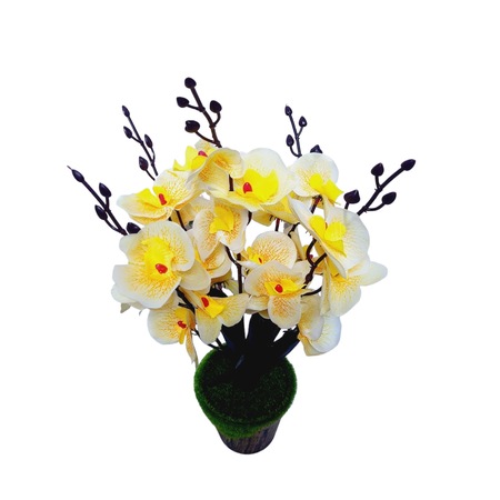 Orhidee artificiala galbena insertie alb - eMAG.ro