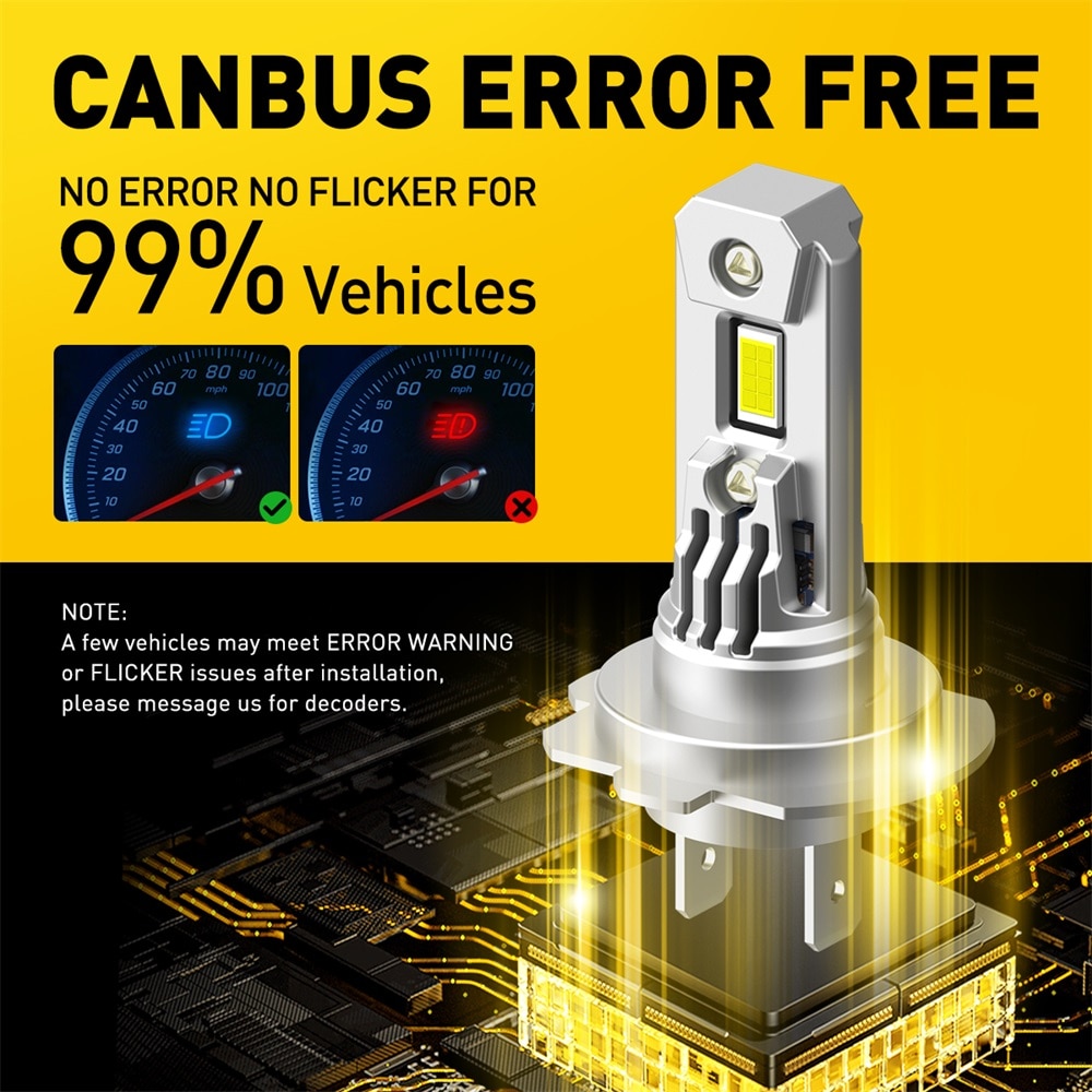 Комплект 2 крушки Auxito® Turbo H7 LED, 100w/комплект, 20000LM, CANBUS ...