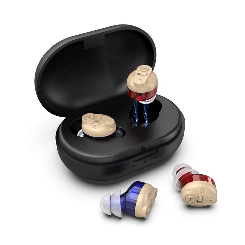 Set 2 x Aparat Auditiv AVITALX™ Red Blue, Autonomie 40h, Incarcare ...