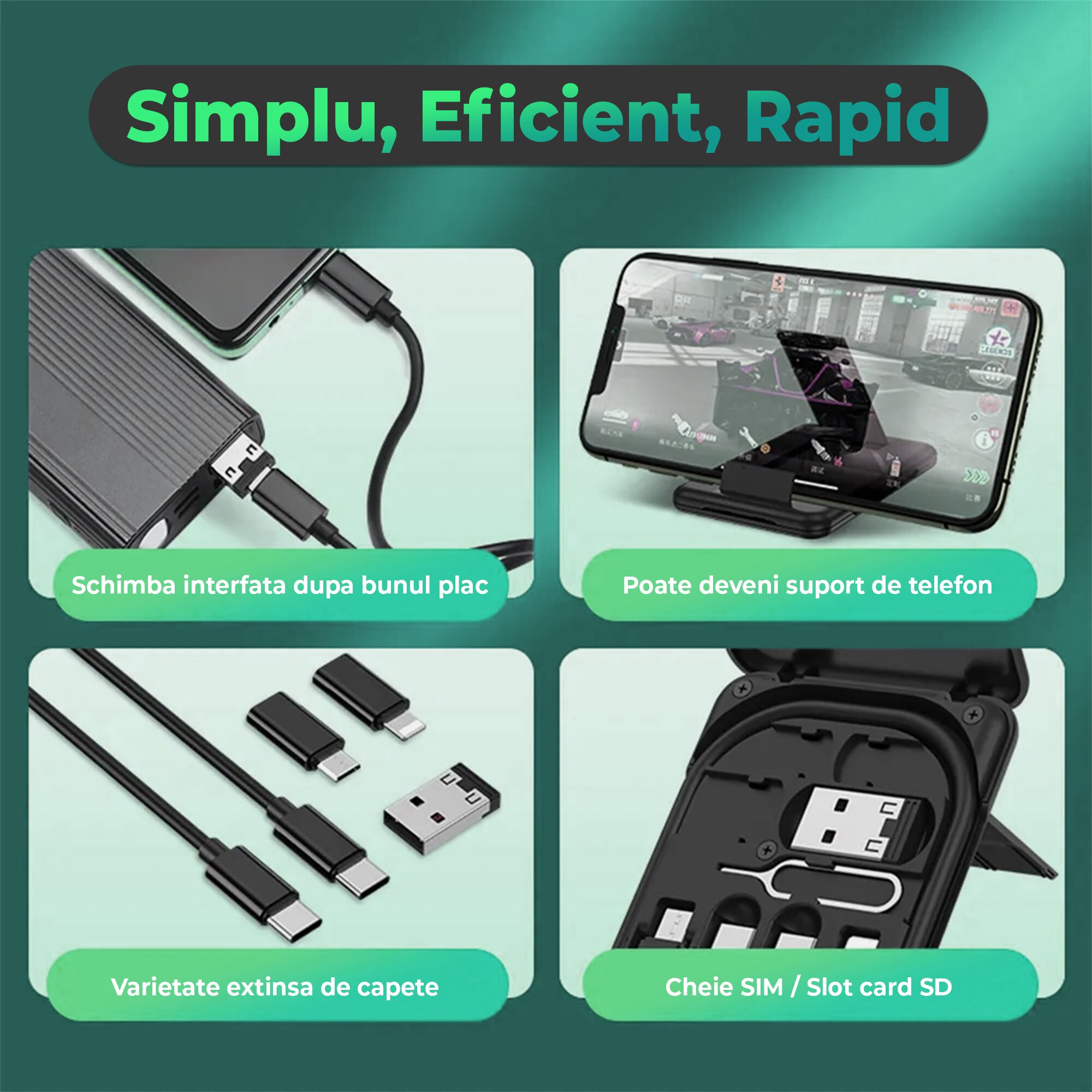 Cablu de date 5 in 1 Timebox, Multifunctional, Organizator cabluri ...