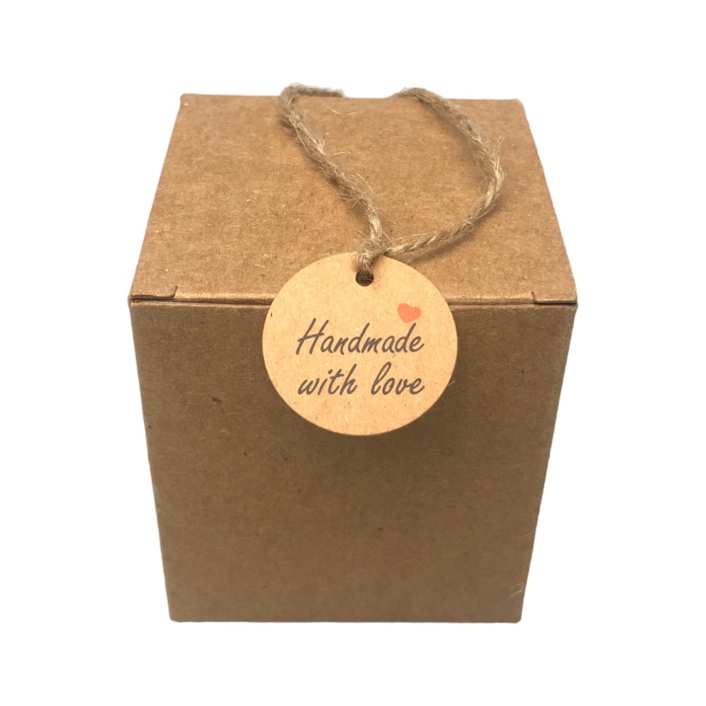 Set 100 Buc Etichete model "Handmade with Love", rotunde kraft, hartie ...