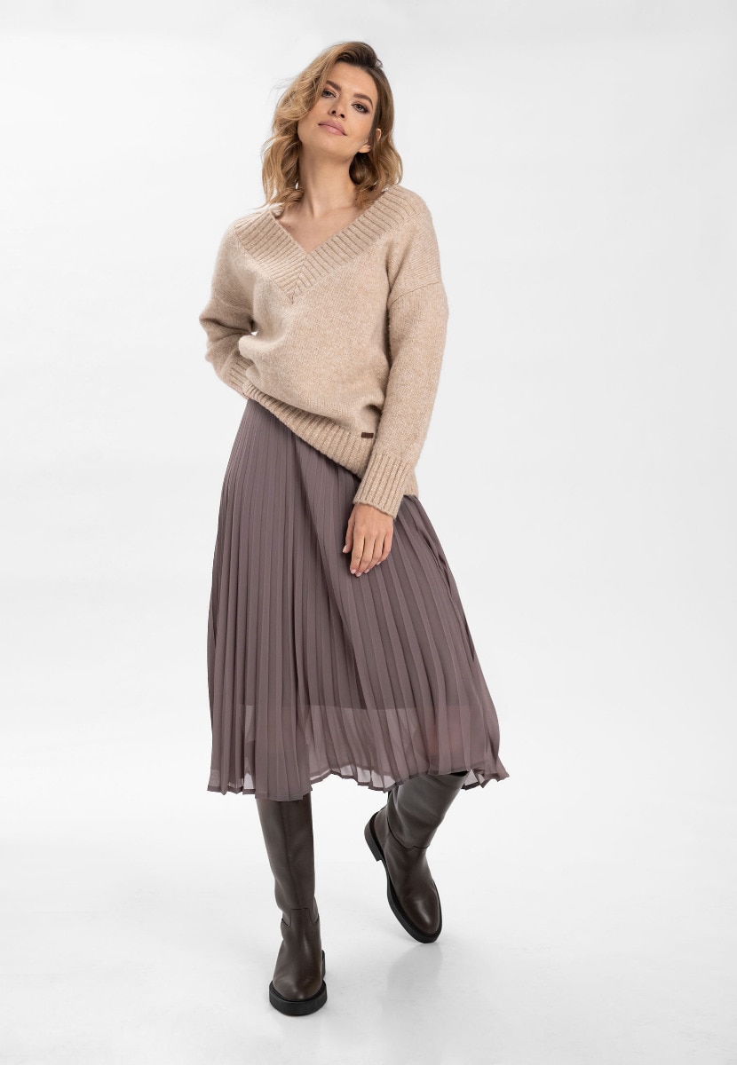 Fusta plisata pentru dama, VOLCANO, Poliester, Bej, L - eMAG.ro