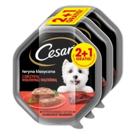 Pate pentru caini, Cesar, cu carne de Vita, 150g 2+1 GRATUIT - eMAG.ro