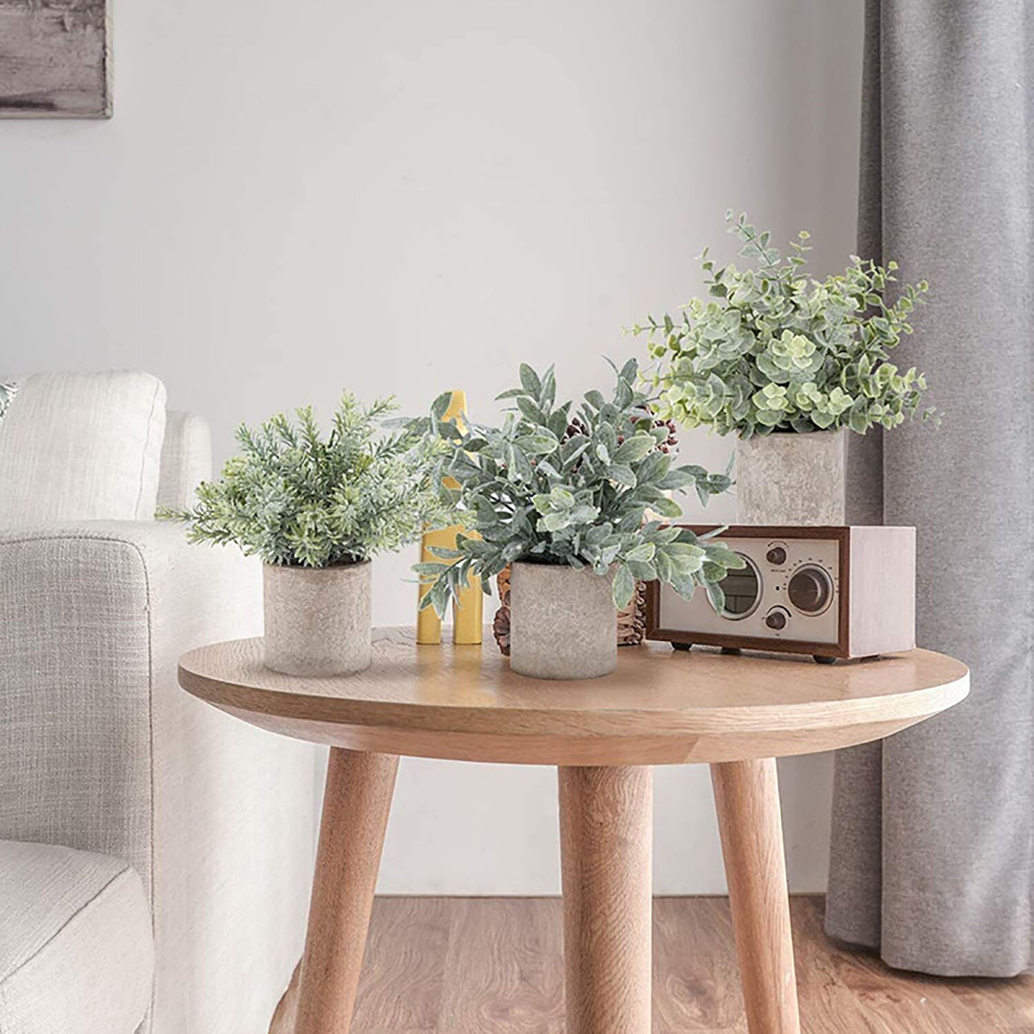 Set 3 Plante Artificiale, Vaxiuja, Plastic/Harite, Model eucalipt ...