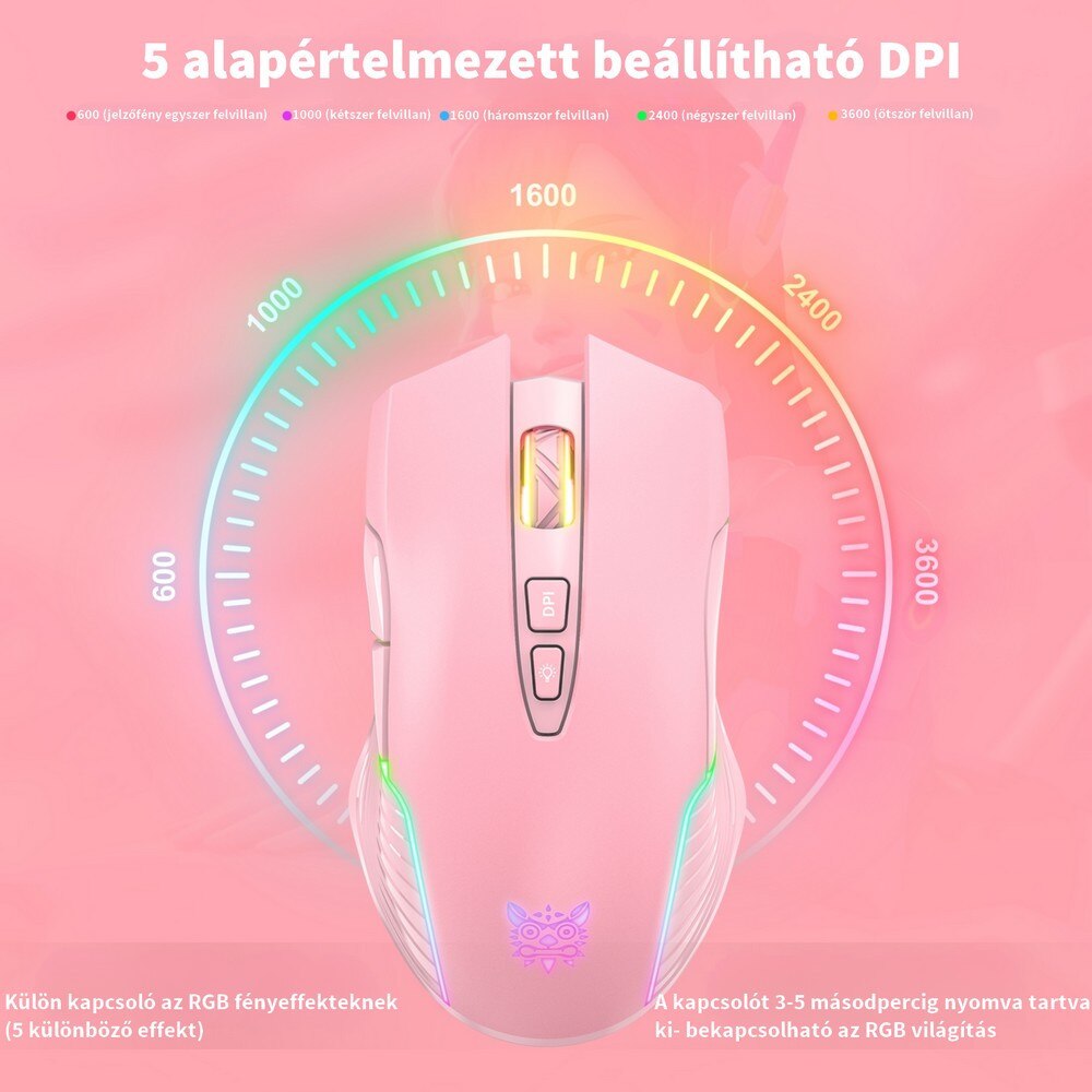 Mouse wireless pentru jocuri Onikuma CW905S RGB, roz - eMAG.ro