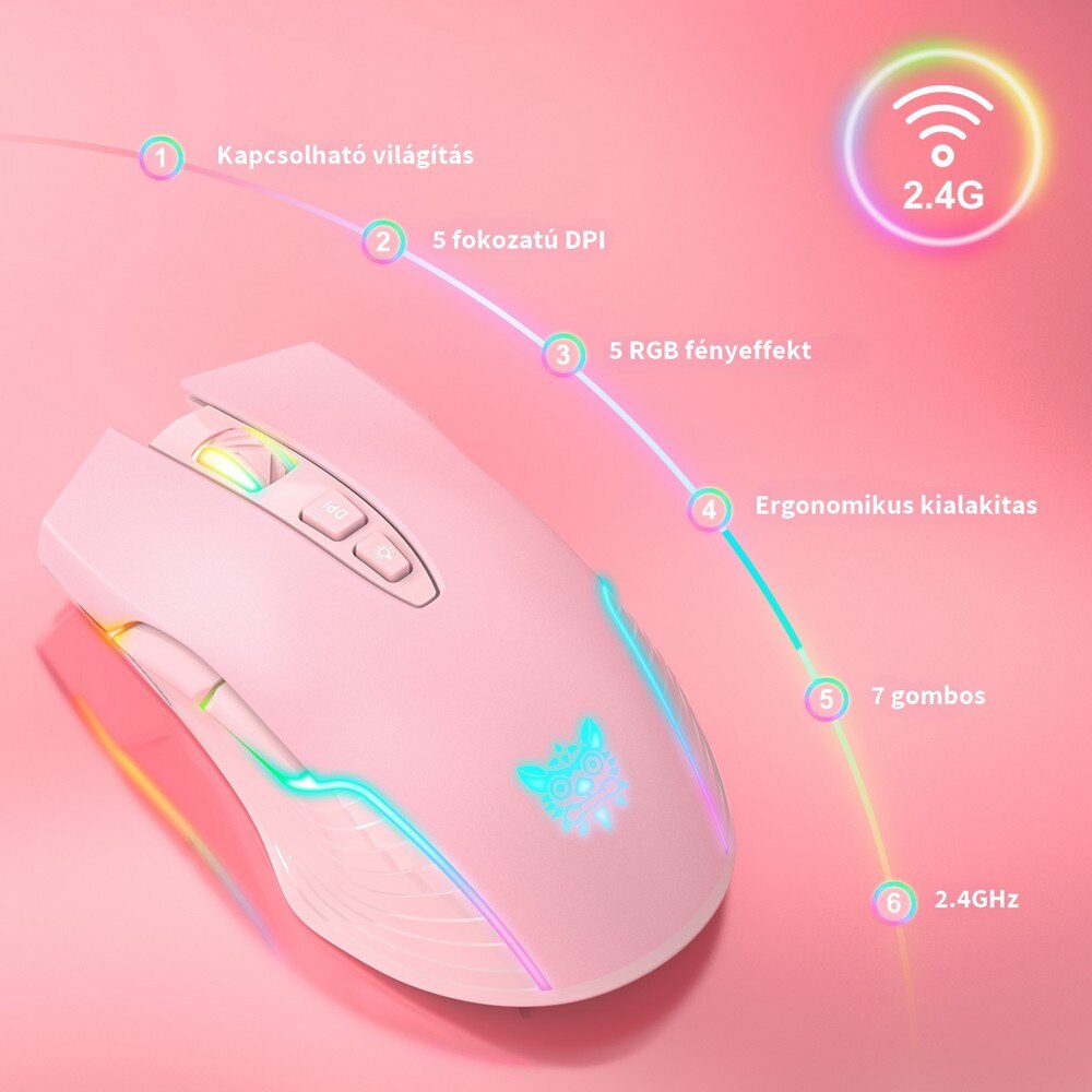 Mouse wireless pentru jocuri Onikuma CW905S RGB, roz - eMAG.ro