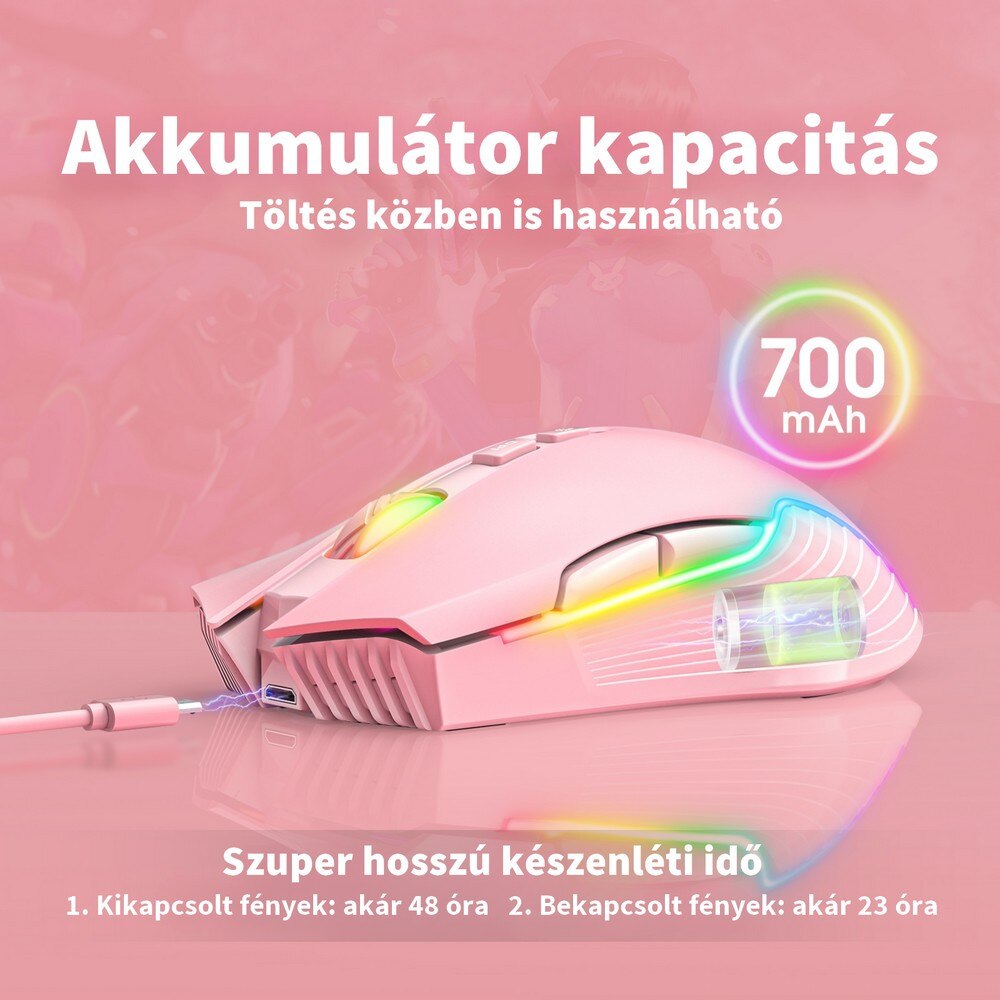 Mouse wireless pentru jocuri Onikuma CW905S RGB, roz - eMAG.ro