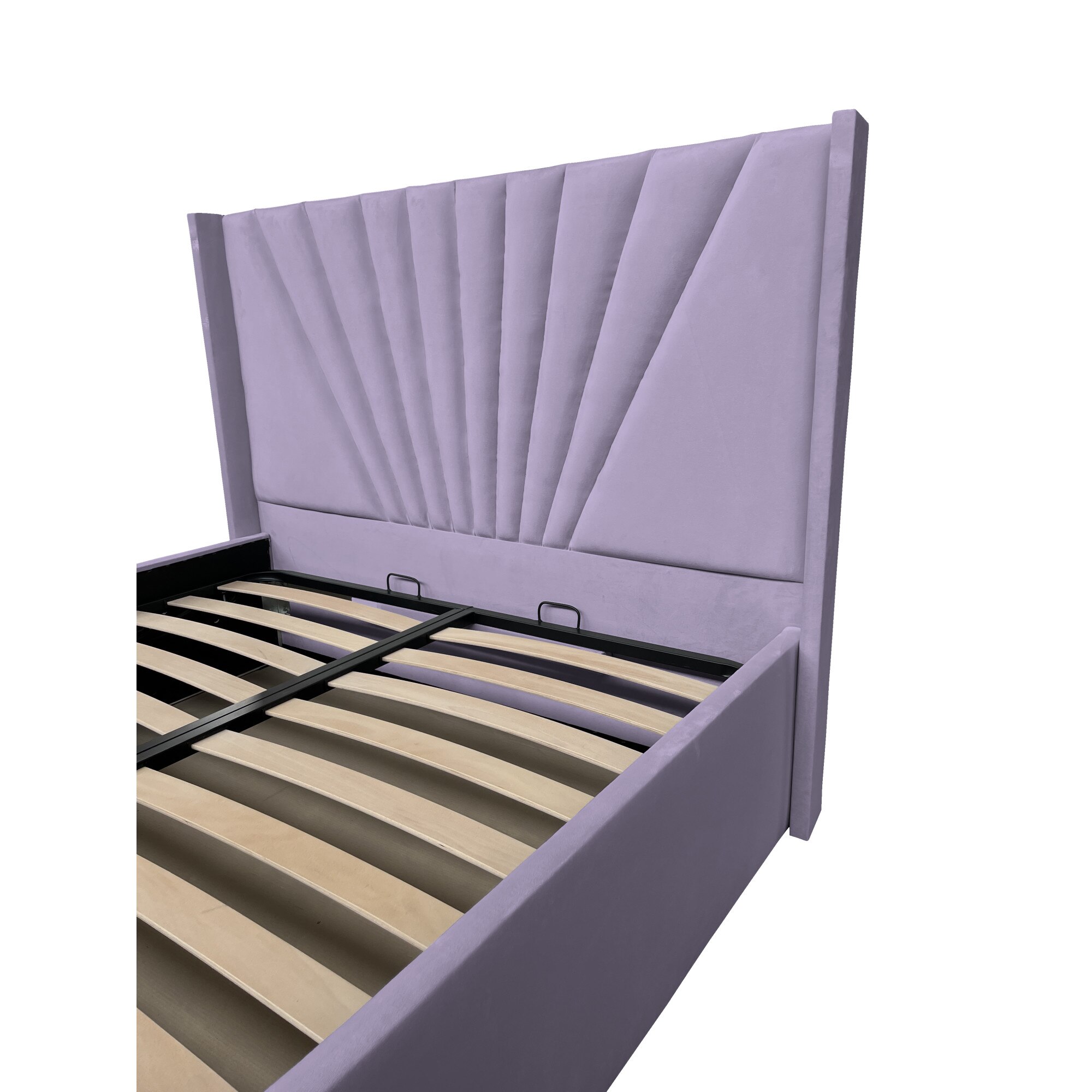 Pat tapitat Peppo, cu spatiu de depozitare si somiera rabatabila, mov ...