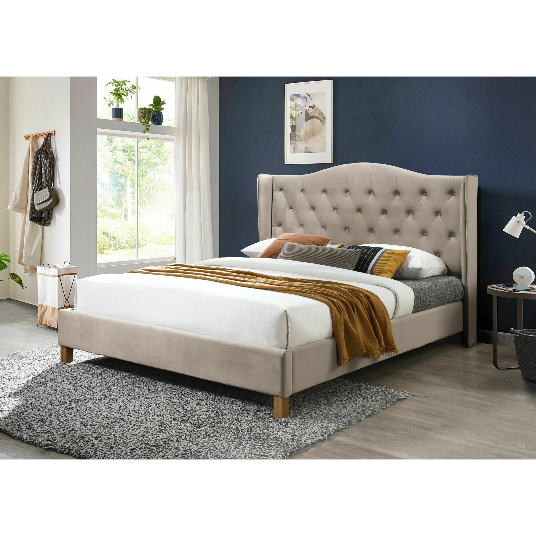 Pat tapitat, Atlanta, Catifea, Bej, 160x200 cm - eMAG.ro