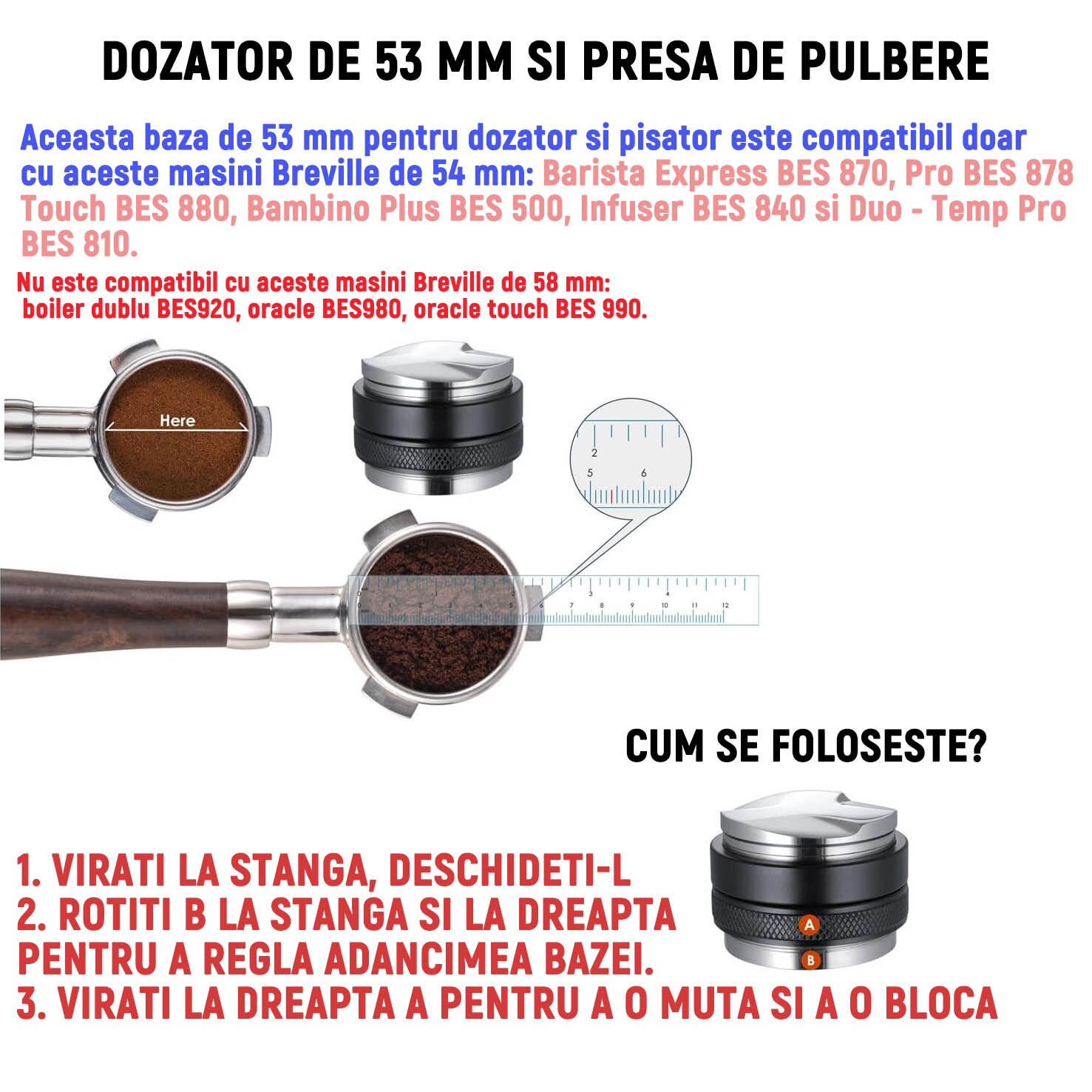 Nivelator de distribuire cafea, Vaxiuja, 53 mm, Reglabil, Dublu cap ...