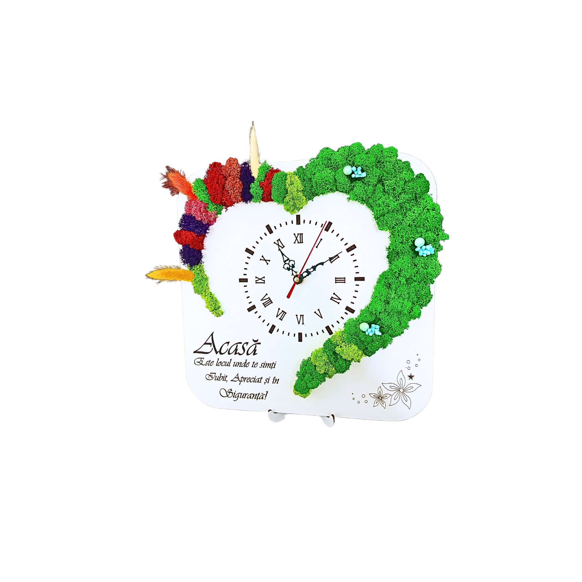 Ceas decorativ inima cu suport, personalizat cu mesaj standard gravat ...