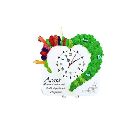 Ceas decorativ inima cu suport, personalizat cu mesaj standard gravat ...