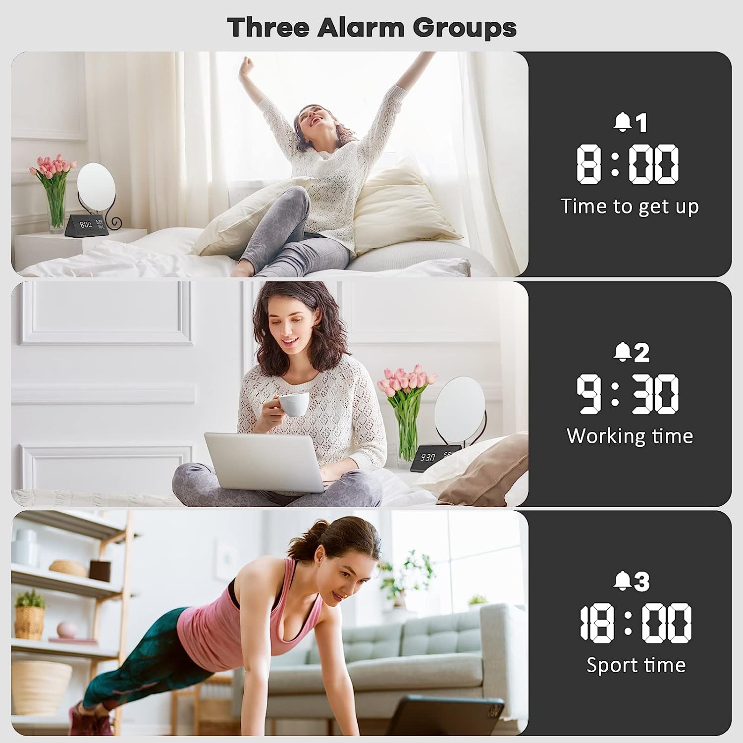 Ceas desteptator digital din lemn cu LED si alarma, pentru masa sau ...