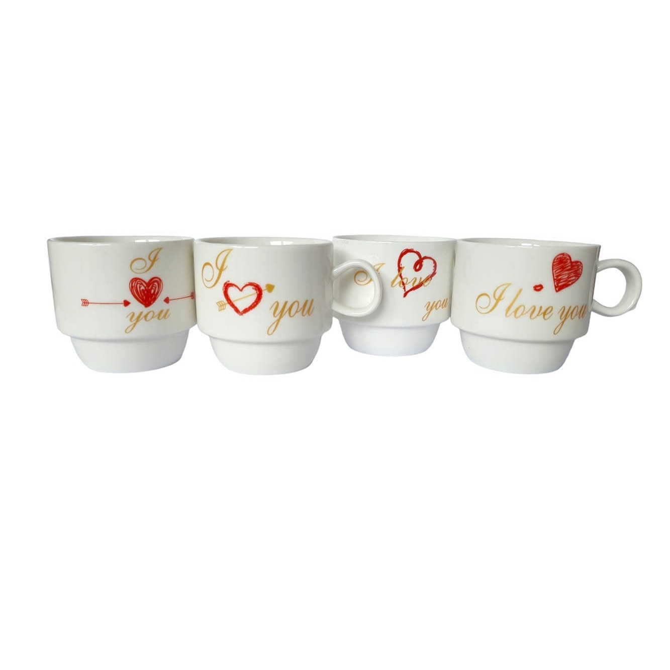 Set 4 cesti de cafea cu suport Love, 120 ml, Alb, A-12815C - eMAG.ro